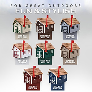 Peaceful Classics Amish Cedar Roof Wooden Mailbox with Window & Door Trim, Mailboxes for Outside, Handcrafted Outside Mailboxes, Post Mount Residential Mailboxes - (Navy with White Trim)