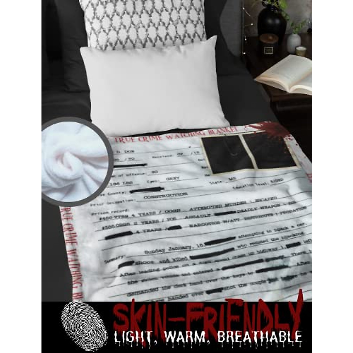 InnoBeta True Crime Gifts, True Crime Blanket, This is My True Crime Watching Blanket, Criminal Record, Gift for True Crime Lovers, Crime Scene Lovers, Women, Men, Soft Throw Blanket 50"x65"