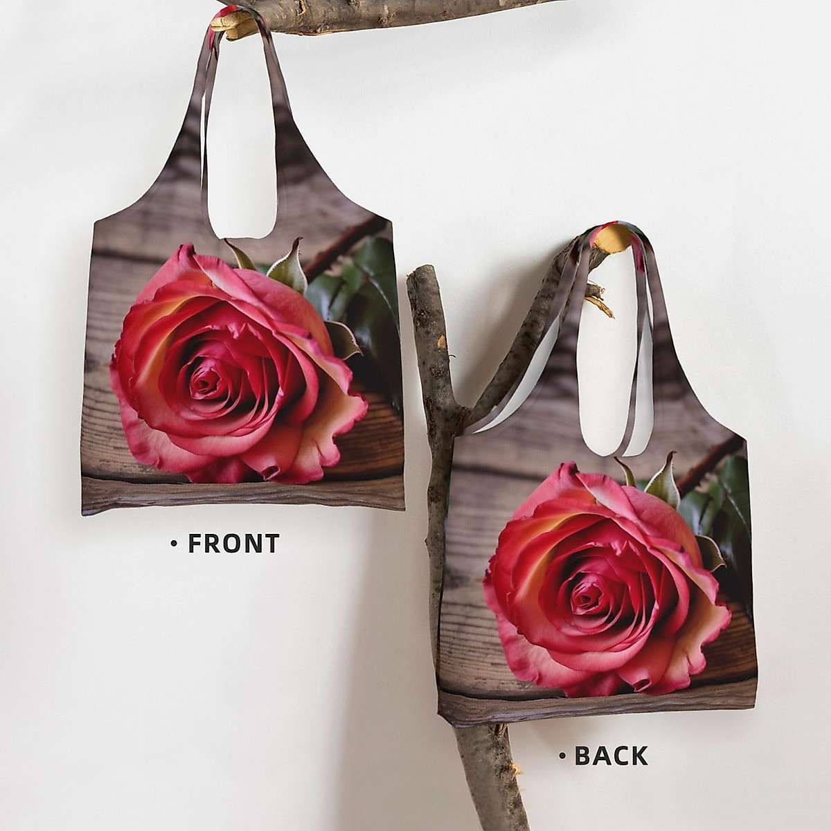 VTCTOASY Rose on Old Wooden Board Print Aesthetic Tote Bags Large Beach Bag Canvas Shoulder Bag Reusable Shopping Bags