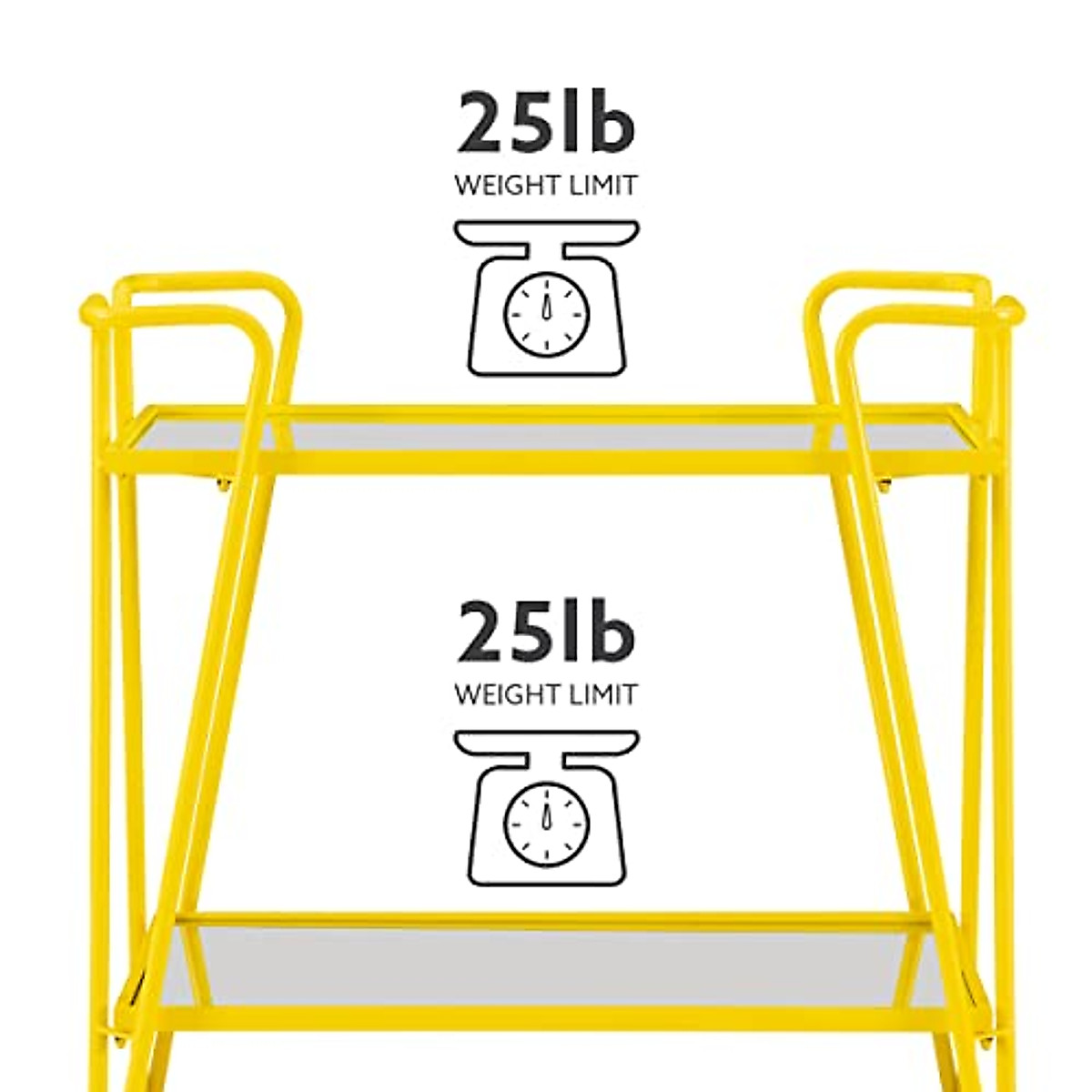 Linon Gina Yellow Mid Century Bar Cart with Mirrored Shelves