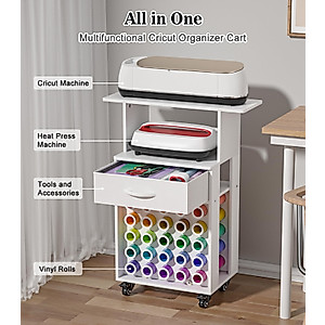 Rolling Craft Storage Cart for Cricut,Crafting Cabinet Workstation with 25 Vinyl Roll Holders,Organizer and Storage Cart for Cricut Machine,Craft Cart and Storage Table for Craft Room&Home&Office
