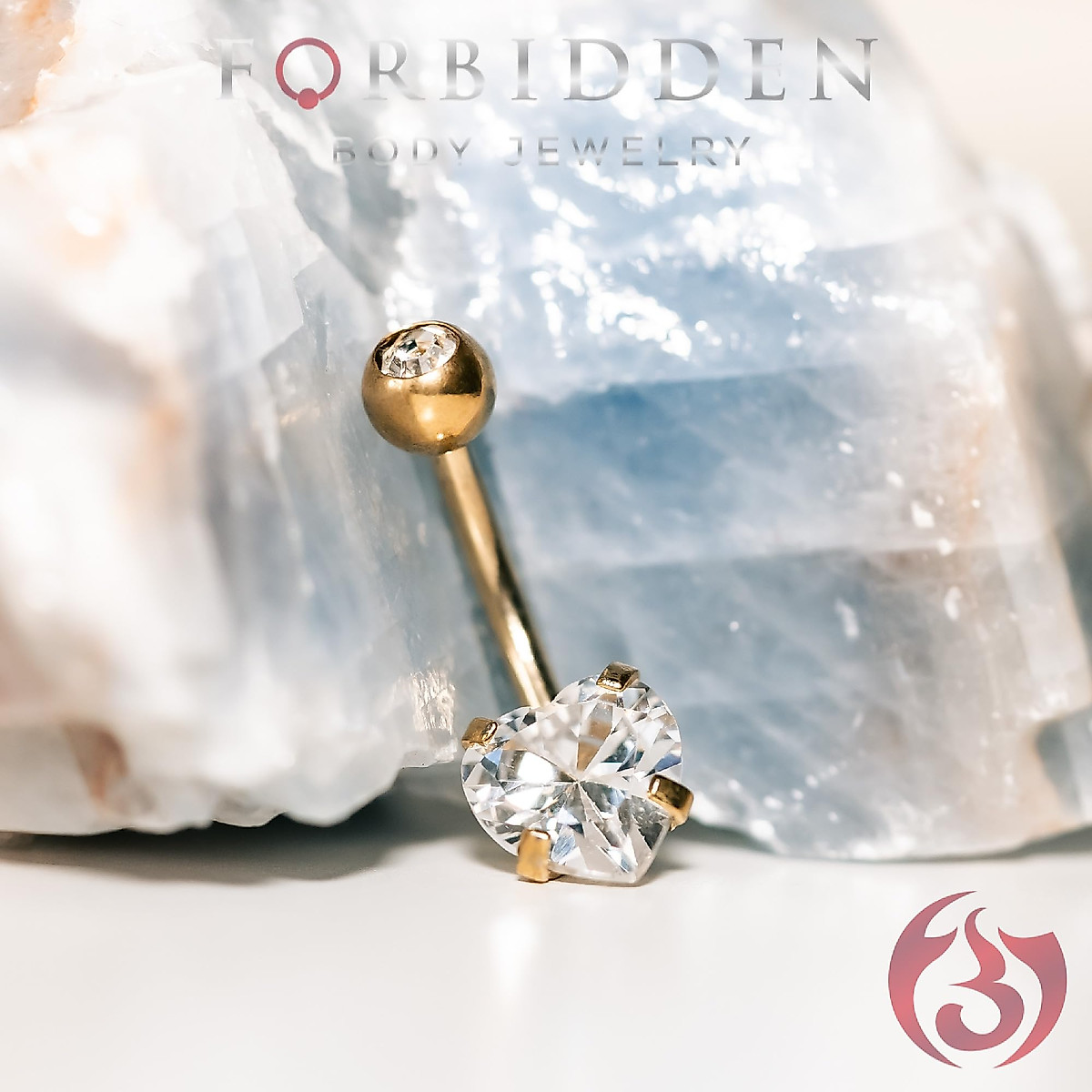 Forbidden Body Jewelry 14g Tri-Prong Heart Shaped CZ Solitaire Belly Button Ring, Rainbow/Clear