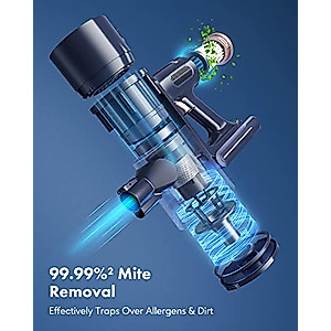 Homeika Cordless Vacuum Cleaner, 20Kpa Powerful Suction Vacuum with LED Display, 8 in 1 Lightweight Stick Vacuum Cleaner with 30 Min Runtime Detachable Battery for Carpet and Hard Floor Pet Hair Blue