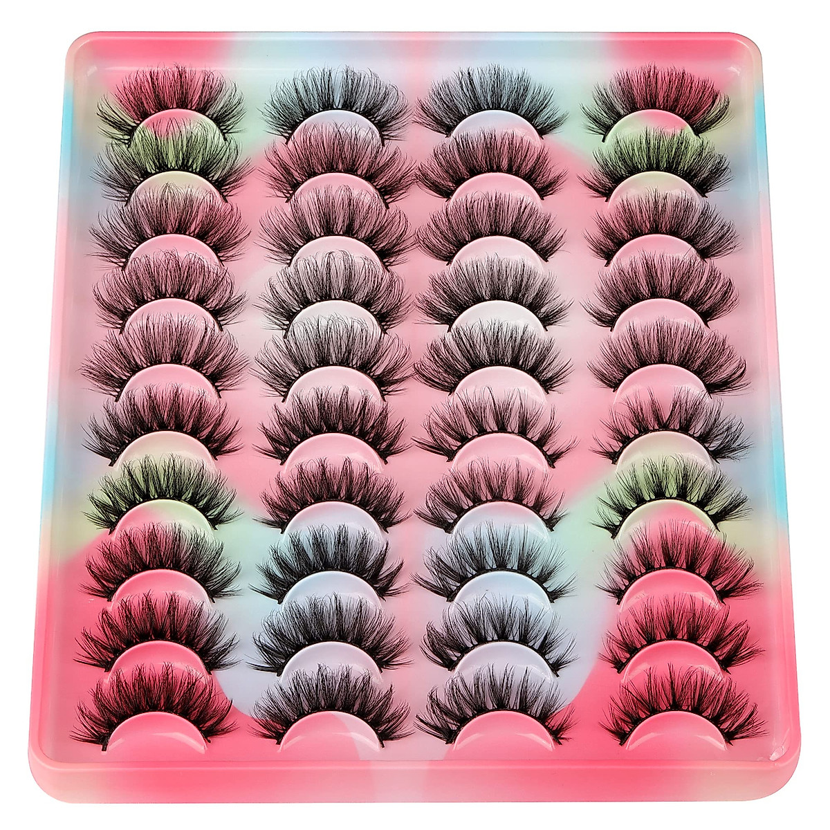 20 Pairs False Eyelashes Natural Fluffy Cat Eye Fake Eye Lashes 4 Styles Mixed Thick Wispy 5D Faux Mink Eyelashes Multipack