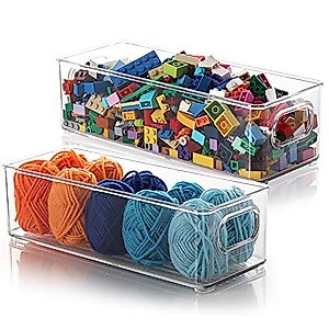 StorageBud Plastic Storage Bins with Handles - 2 Pack Kids Plastic Stackable Toy Storage Organizer Box Container for Toys, Blocks, Crayons, Markers, Action Figures, Puzzles, Crafts, Supplies, Toy Room