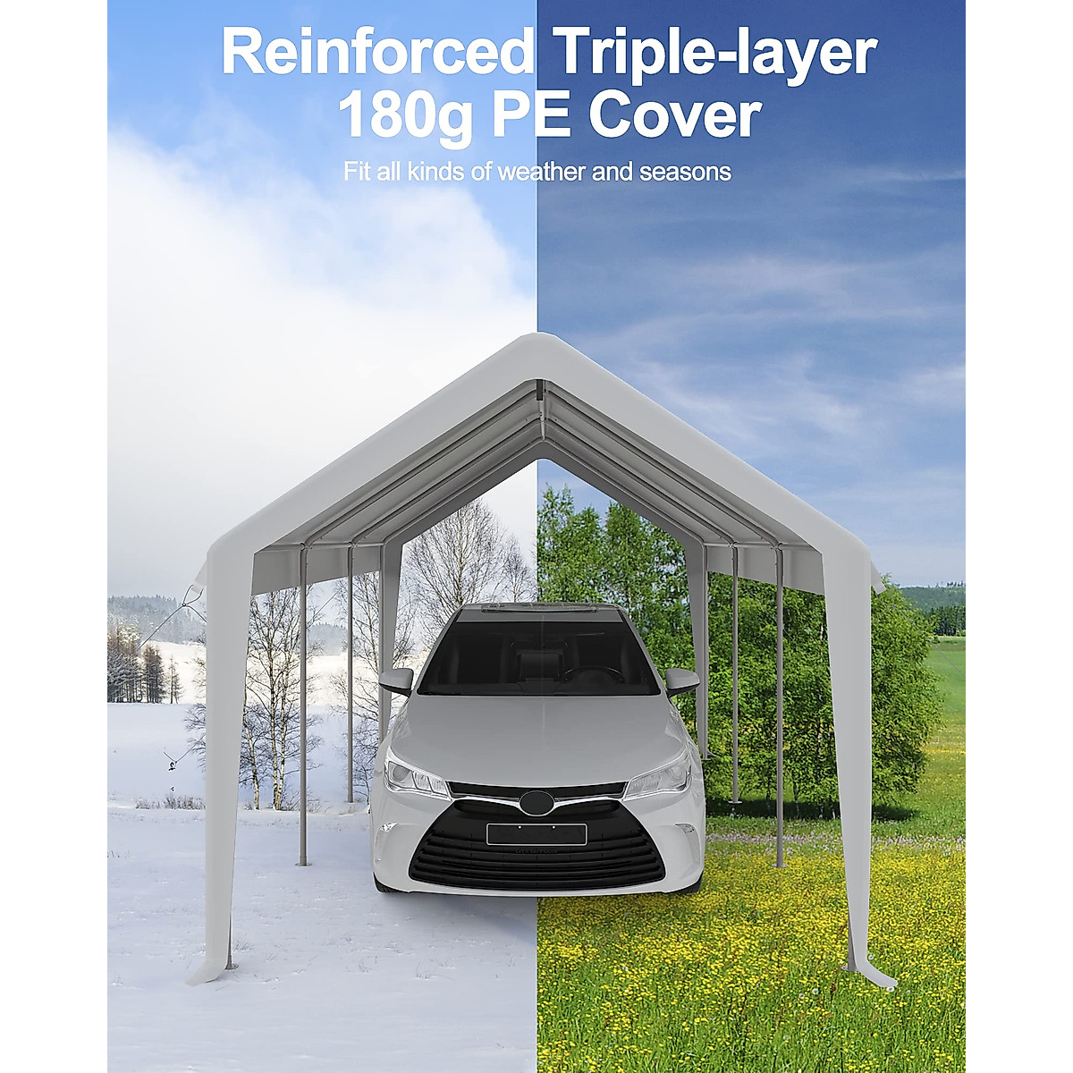 DEXSO 13'x20' Heavy Duty Carport Canopy, Portable Garage with Reinforced Frame, for Full-Size Pickup, Bass Boat, and Equipment, White