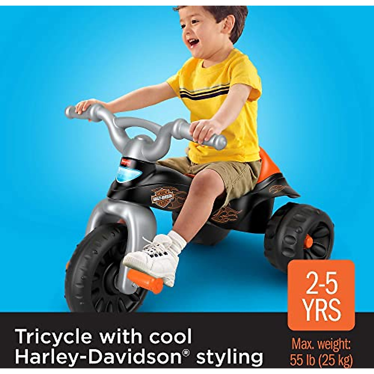 Fisher-Price Harley-Davidson Toddler Tricycle Tough Trike Bike with Handlebar Grips and Storage for Kids (Amazon Exclusive)