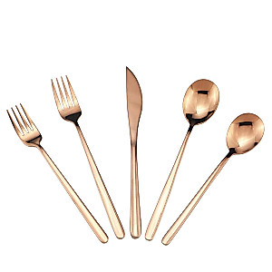 Copper Silverware Set,puzhler 20-Piece 304 Stainless Steel Flatware Cutlery Set for 4,Mirror Polished Rose Gold Tableware Set Ideal for Home Kitchen Hotel Restaurant,Includes Forks Spoons Knives