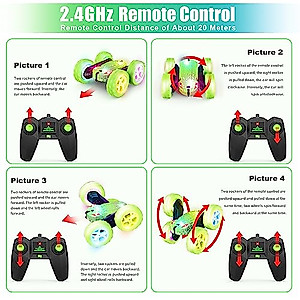 OrrenteRemote RC Cars, Remote Control Car with Wheel Lights and Headlights, Double Sided 360° Rotating RC Car, 4WD RC Truck for 6 Year Old Boy Gifts 2.4Ghz Stunt Kids Toy Car for Boys Girls (Green)