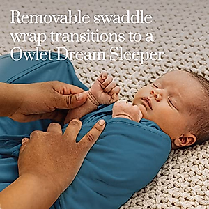 Owlet Dream Sleeper with Swaddle Wearable Blanket - Baby Sleep Sack for Baby with Removeable Swaddle Wrap - Rayon Sleeping Bag Made from Bamboo - Deep Sea Green, 0-3M
