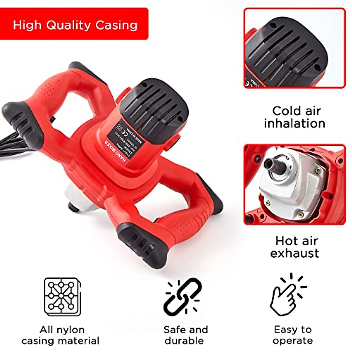 Goyappin 2300W Cement Mixer, Handheld Concrete Mixer for Drill,with 6 Adjustable Speed, Portable Electric Cement Mixer for Mixing Mud,Mortar, Plaster,Cement, Paint, Fodder