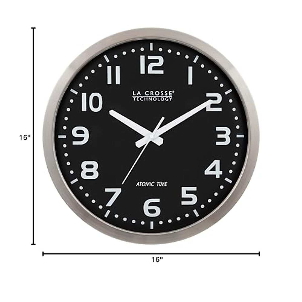 La Crosse Technology WT-3161BK 16 Inch Stainless Steel Atomic Clock, Analog, Silver