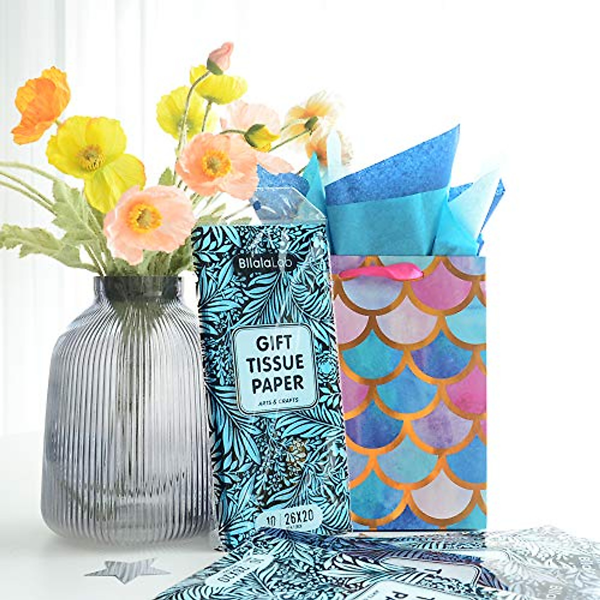 Blue Tissue Gift Wrapping Paper 60 Sheets Set, 26” x 20, Baby Blue Sky Blue Ultramarine Premium Mix Recyclable Bulk, DIY Art Craft Decoration,Wedding, Baby Shower by BllalaLab