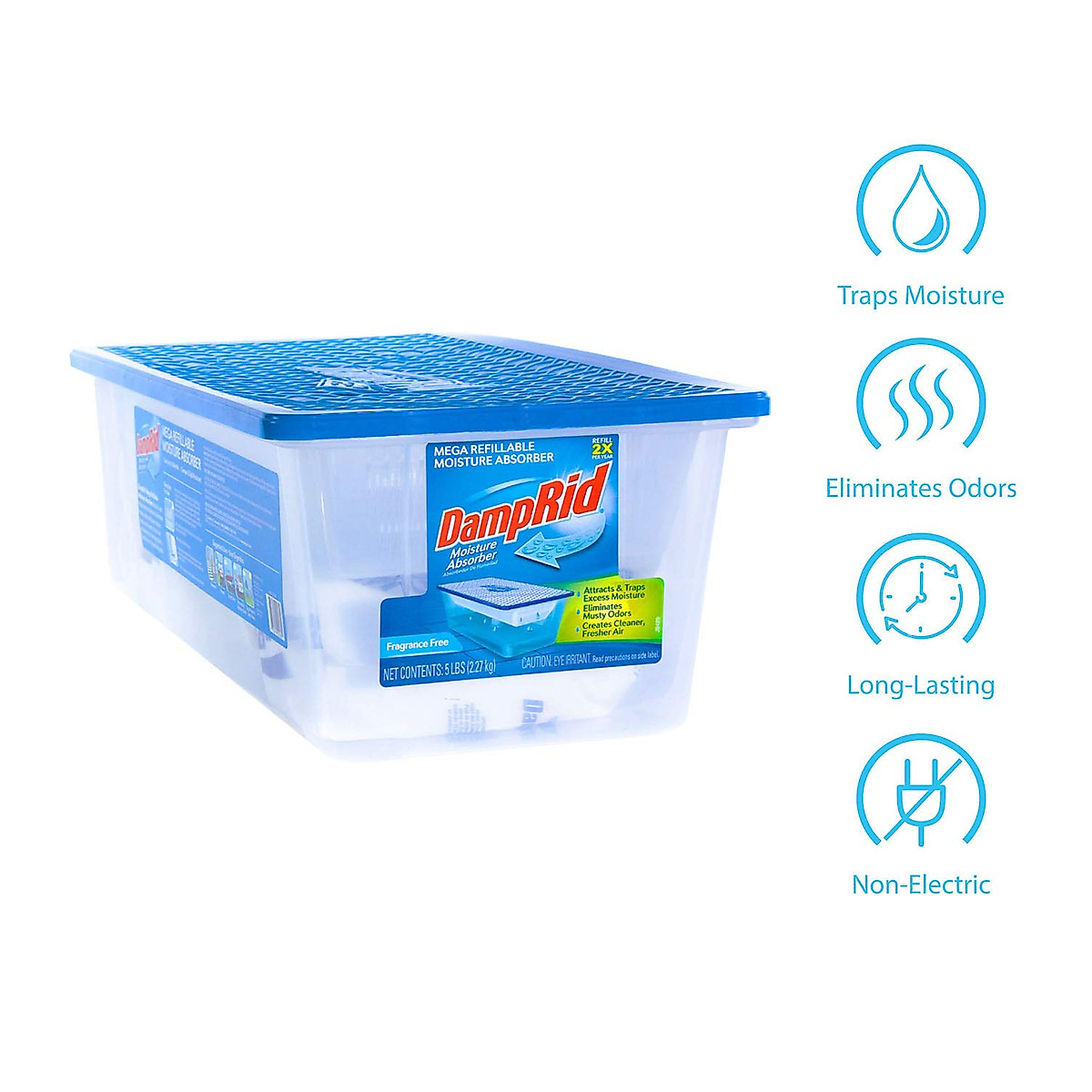 DampRid - Fragrance Free Mega Refillable Moisture Absorber - (5 lb.) - Traps Moisture in Basements & Large Areas for Fresher, Cleaner Air