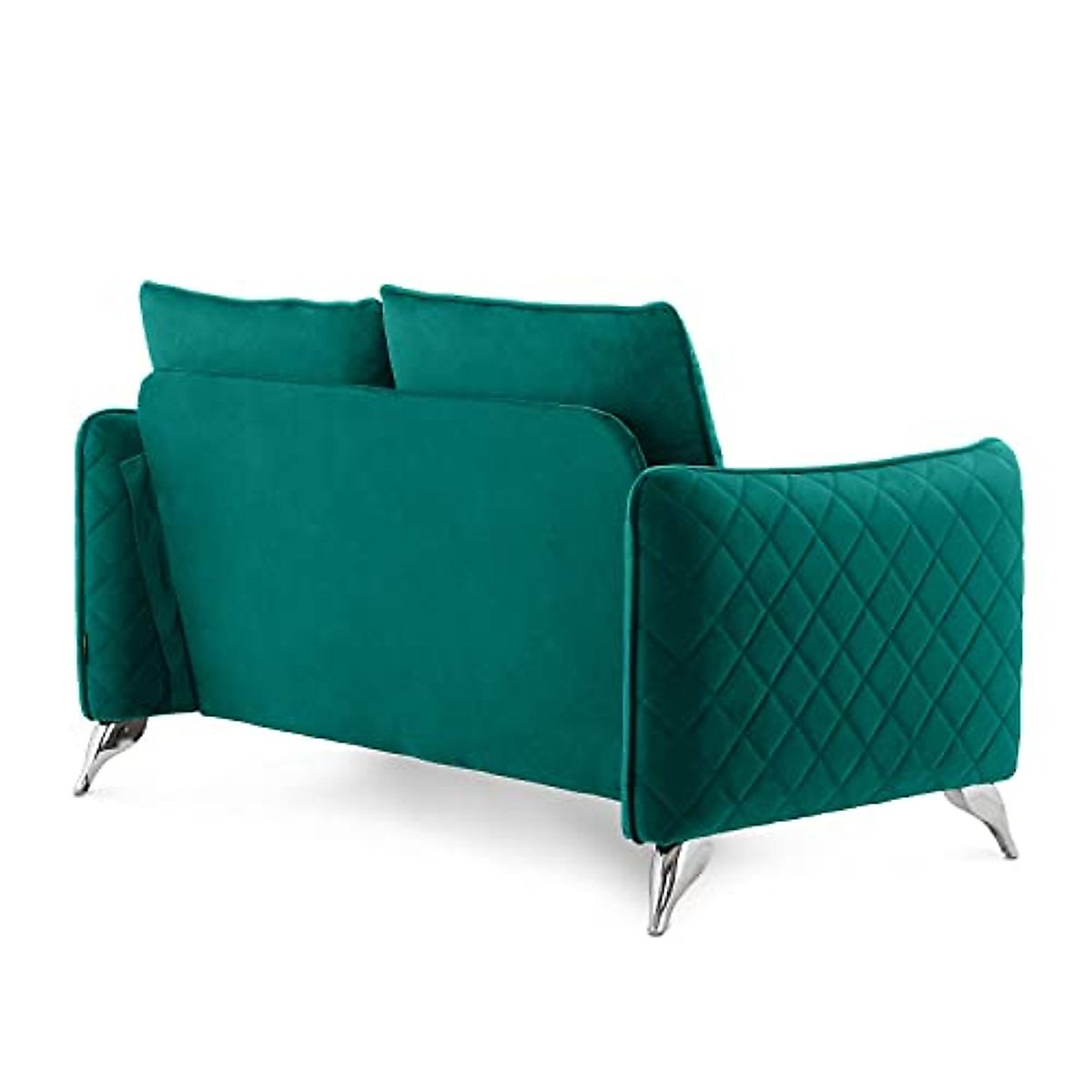 Artechworks Velvet Modern Loveseat Sofa Couch, Tufted Upholstery, Comfy Reception Love Seats, 2- Seat Chair Couch for Office, Home, Bedroom, Living Room, Apartment, Silver Tone Metal Legs, Dark Green