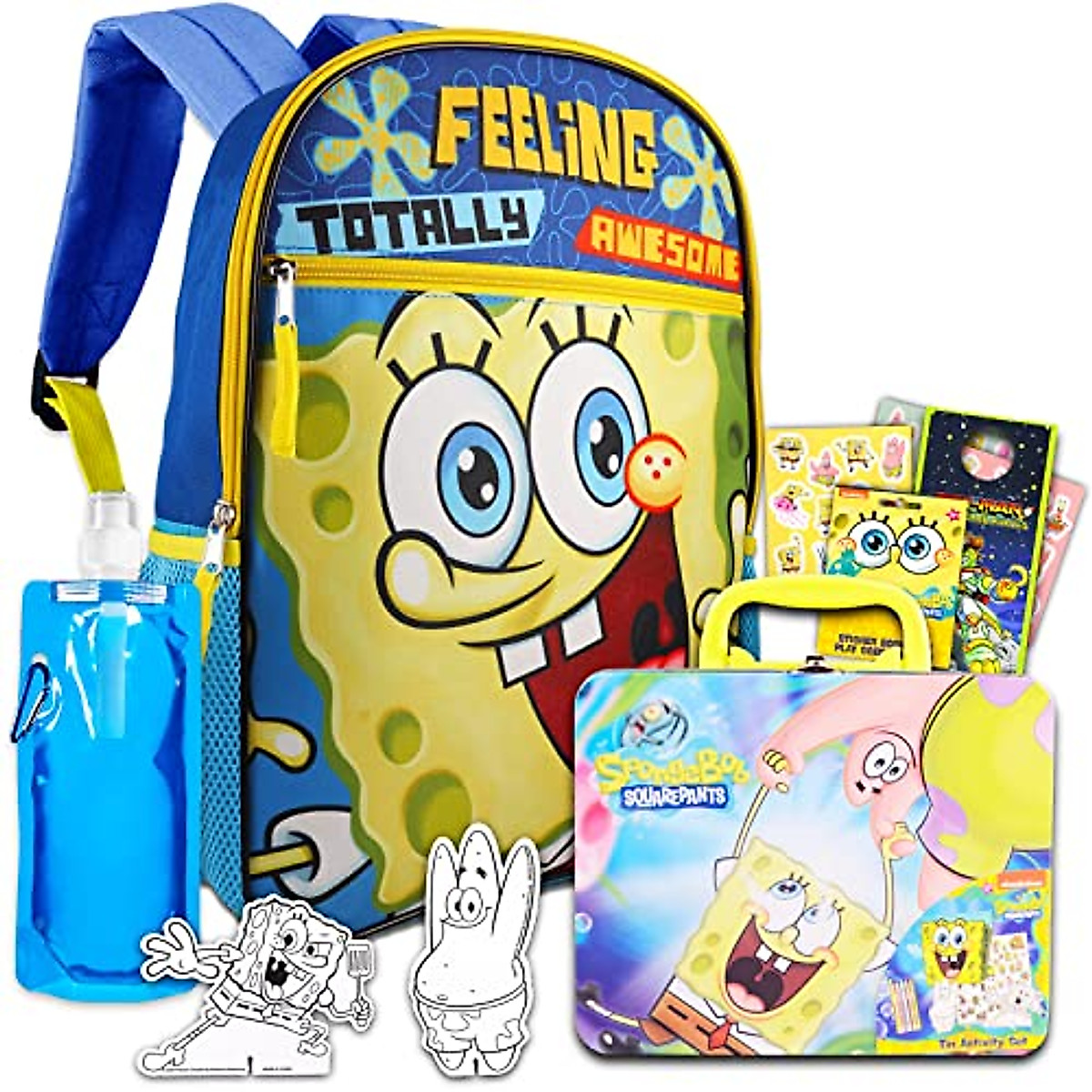 Spongebob Backpack with Lunch Box Set - Bundle with Spongebob Squarepants Backpack for Kids, Spongebob Lunch Box, Stickers, Stationery, Water Bottle, More | Spongebob Backpack