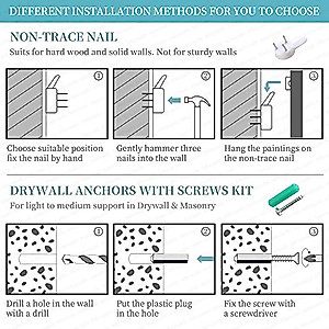 Adecuado Nautical Wall Art Beach Home Decor Boat Anchor Paintings Helm Drawing Compass Lighthouse Rustic Style Pictures Dark Blue Artwork Ready to Hang for Bathroom Living Room 12x12 Inch, 4 Panels