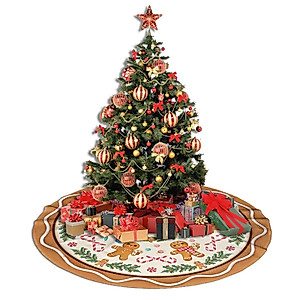 Gingerbread Man Christmas Tree Skirt Xmas Tree Mat Halloween Thanksgiving Christmas Tree Ornaments Decorations Holiday Party Indoor Outdoor 30"