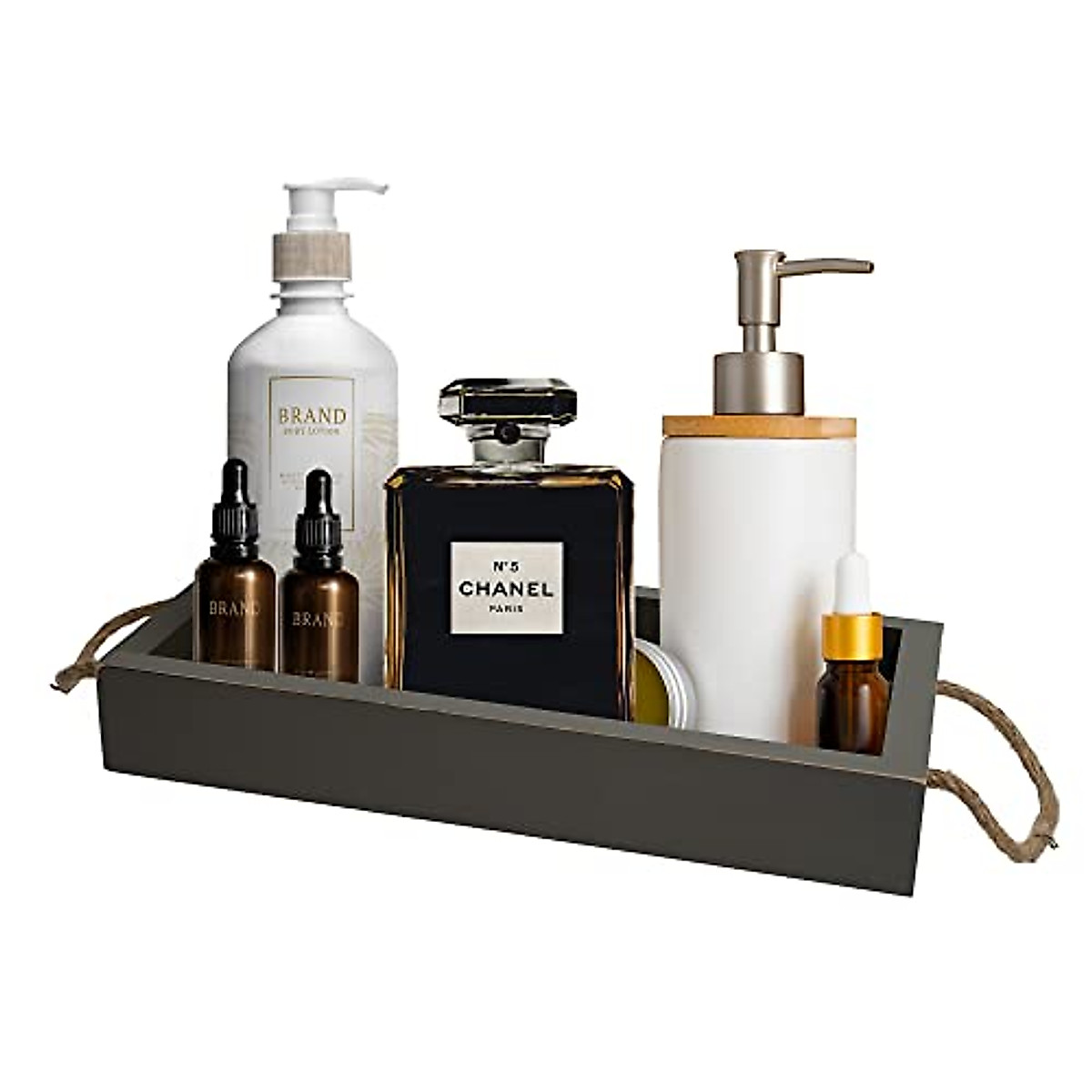 YELLOW LOTUS Toilet Tank Tray - Tray for Bathroom Countertop Organizer, Decorative Toilet Tank Topper Tray, Over The Tank Toilet Paper Holder, Grey Toiler Paper Basket for Back of Toilet, 14 inch