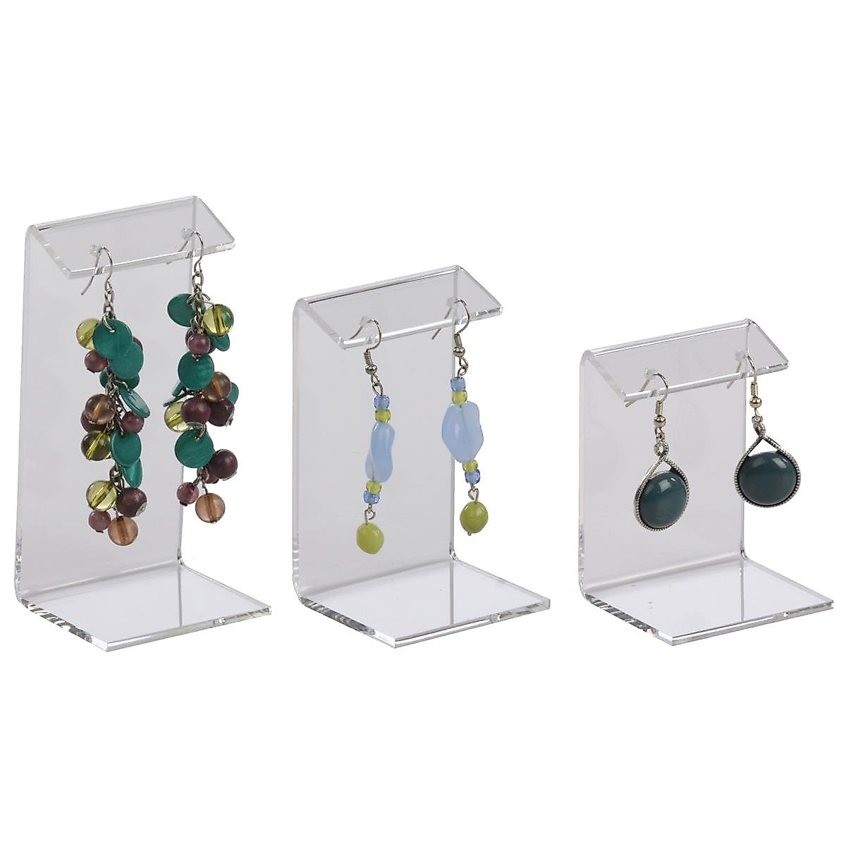 Displays2go Earring Display Stands Single Pair (18 Pack Includes 6 Large, 6 Medium, 6 Small), Clear Arcylic