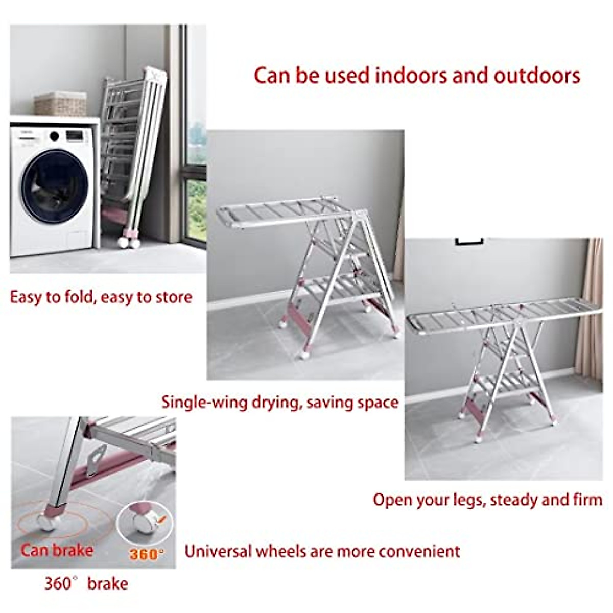 Shenairx Clothes Drying Rack Folding Indoor,Foldable 3-Level Laundry Drying Rack,Free-Standing Drying Rack,with Height-Adjustable Wings,Sock Clips,for Clothes,Sheets,Shoes(180cm)