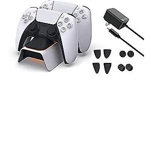 PS5 Controller Accessories, PS5 Controller Charger Station with AC Adapter, PS5 Thumb Grips and Trigger Extenders