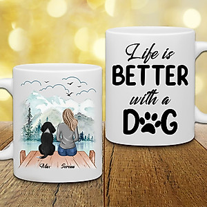 WHIDOBE Personalized Dog Mug - Life is Better with a Dog (Girl - Dog) - 11oz, 15oz Custom Dog Coffee Mug for Dog Lover, Two-tone Dog Mom Mug for Women - Personalized Dog Gifts for Dog Lovers