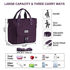 Wesugeyo Lunch Bag for Women, Insulated Lunch Box Work, Adult Meal Prep Tote Bag, Super Large Lunch Cooler Purse with Side Pockets Detachable Shoulder Strap for Picnic, Boating, Camping