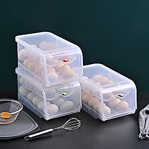 Stackable Large Capacity Egg Drawer Box,Automatic Rolling Egg Storage Rack, Organizer For Fridge Desktop Household Kitchen Farm,Grey