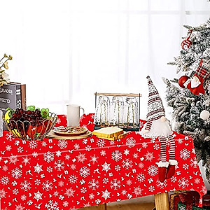 DmHirmg Christmas Tablecloth Decorations 3Pcs 54 X 108Inch Red Plastic Christmas Trees Snowflakes Table Cover Winter Snowman Christmas Tablecloth for Christmas Holiday (Red, 54" x 108")