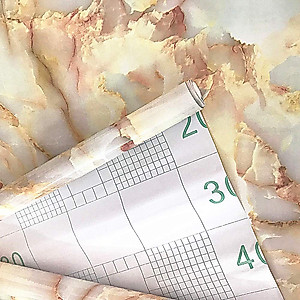 Yija Self Adhesive Granite White Pink Jade Look Marble Gloss Film Vinyl Counter Top Peel and Stick Wall Decal 15.6inch by 79inch