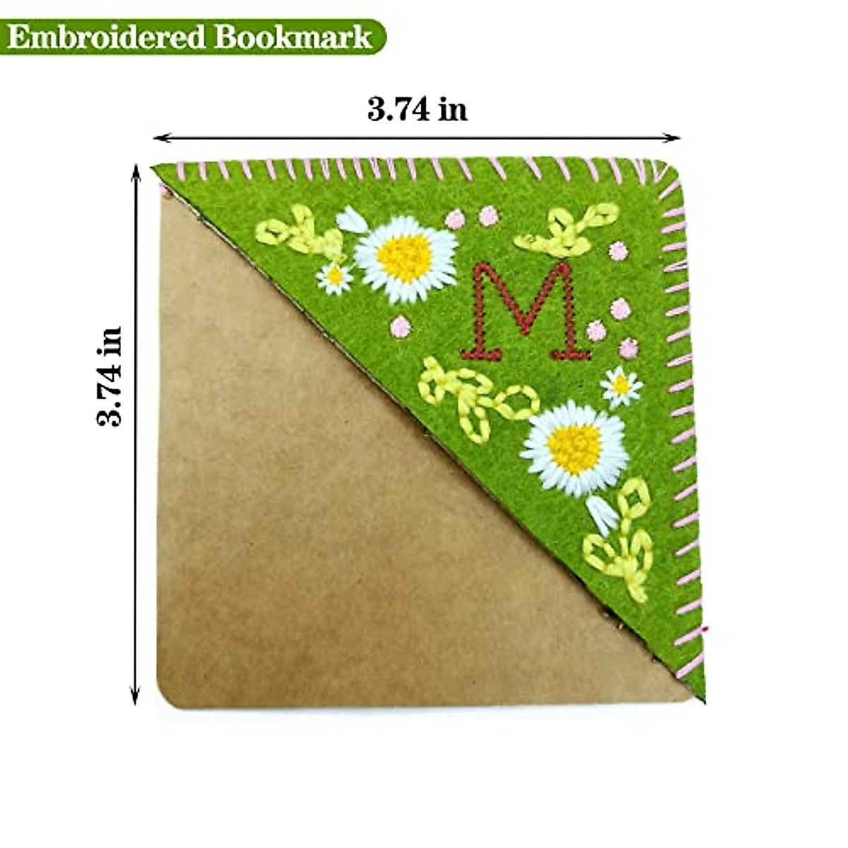 Personalized Corner Bookmark for Women, Embroidery Bookmark with Letter M, Felt Triangle Bookmark, Cute Flower Book Marks for Book Lovers