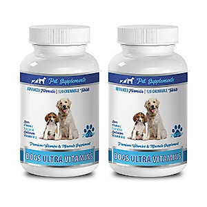 PET SUPPLEMENTS Dog Vitamins for Skin and Coat - Ultra Vitamins for Dogs - Chews - Powerful Formula - Mineral Complex - Dog Vitamin a - 180 Treats (2 Bottles)