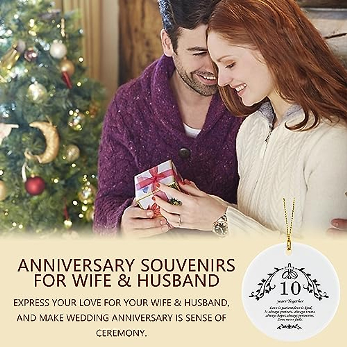 OWTTWO 10th Anniversary Wedding Gift,10th Anniversary Ornament for Couple,Husband,Wife,Him,Her