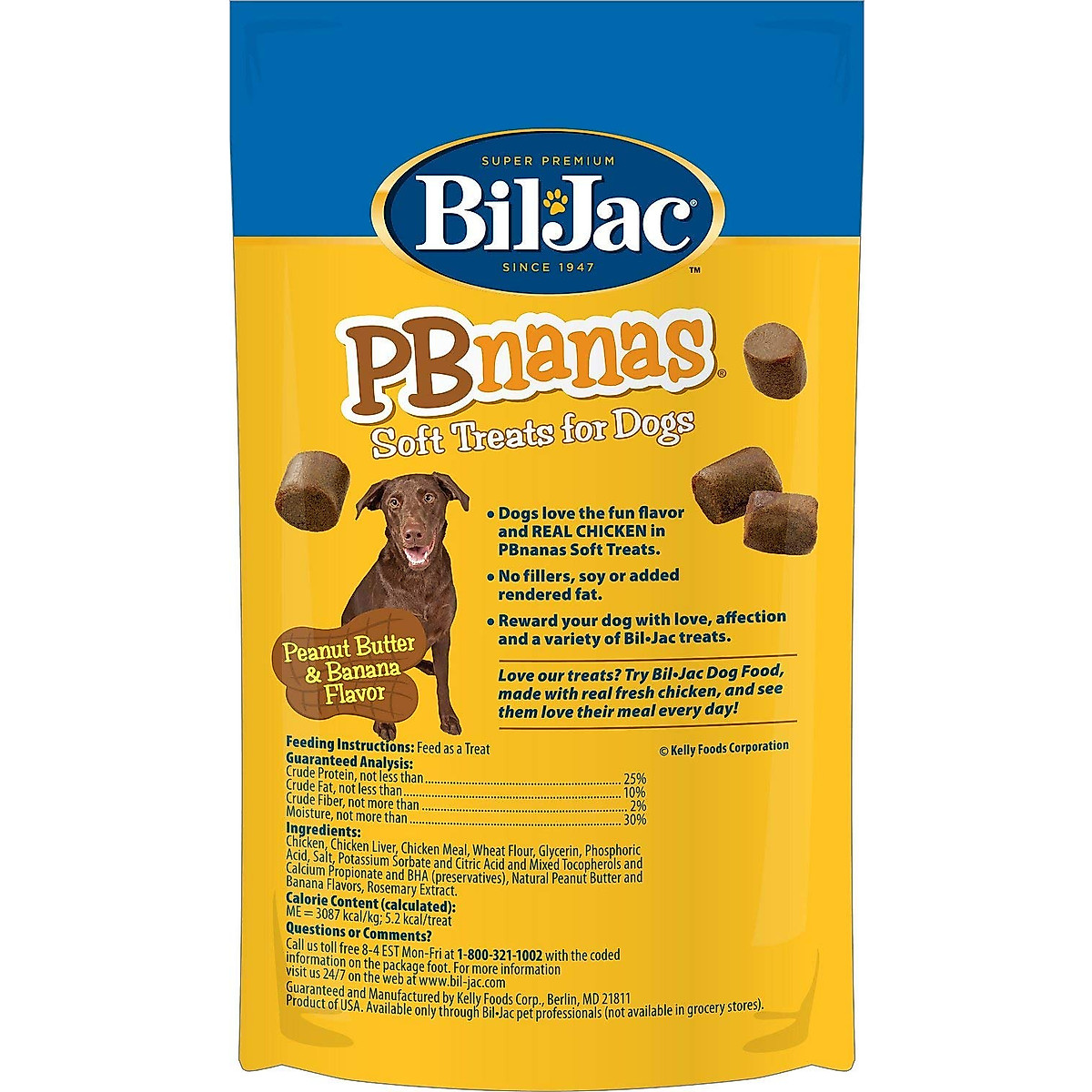 Bil-Jac Dog Treats - PBnanas Soft Puppy Training Treat Rewards, 4oz Resealable Double Zipper Pouch (2-Pack)