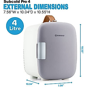 Subcold Pro4 Luxury Mini Fridge Cooler 4 Litre / 6 Cans AC & Exclusive USB ECO Power Option | Portable Small Refrigerator For The Office, Bedroom, Car, Travel, Skincare & Cosmetic (Gray)