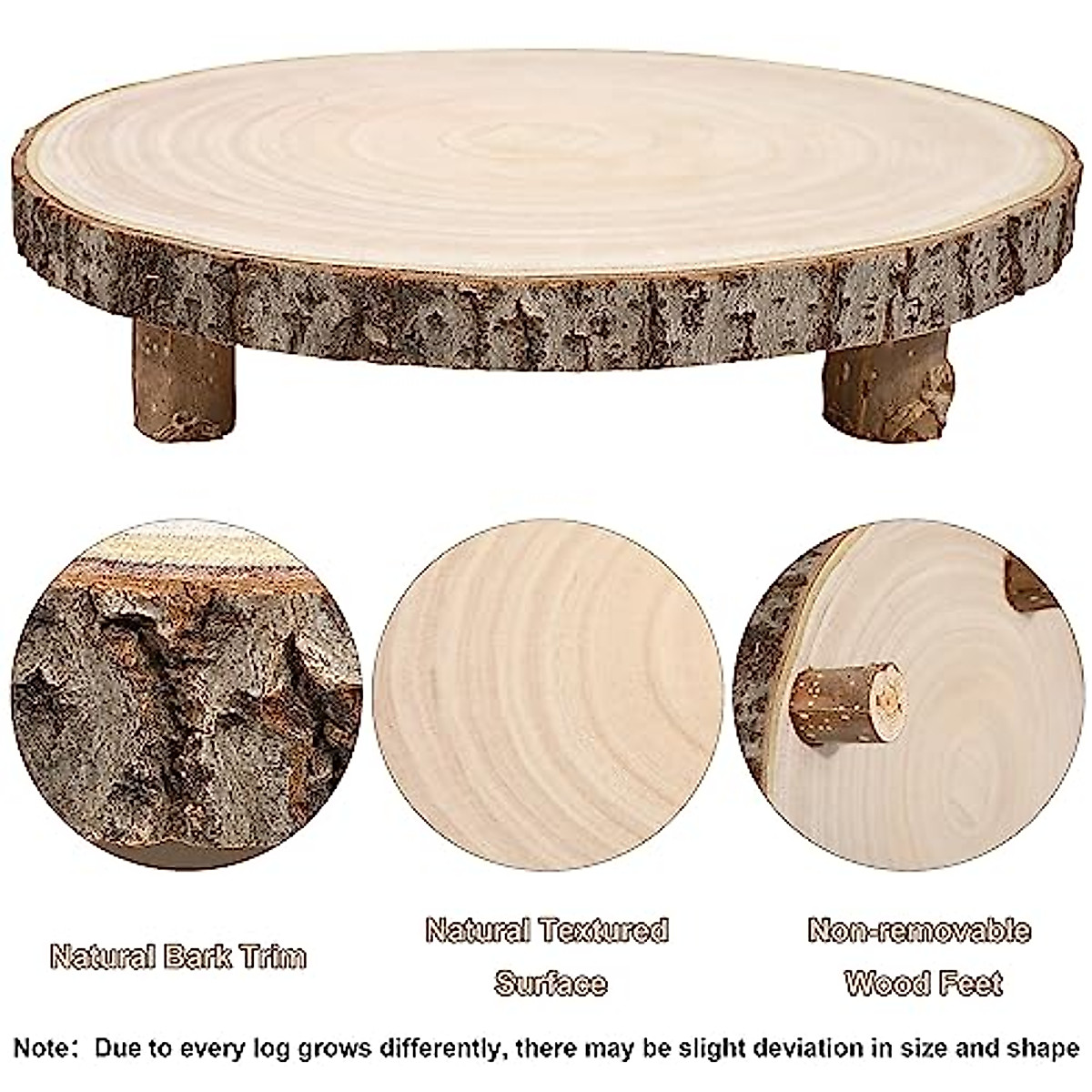 POMINEL Wood Cake Stand with Cake Cutting Set Wooden Cake Stands Rustic Wedding Cake Stand Wood Slice Cake Stand for Dessert Table, Plant Display for Family Gartering, Wedding Receptions