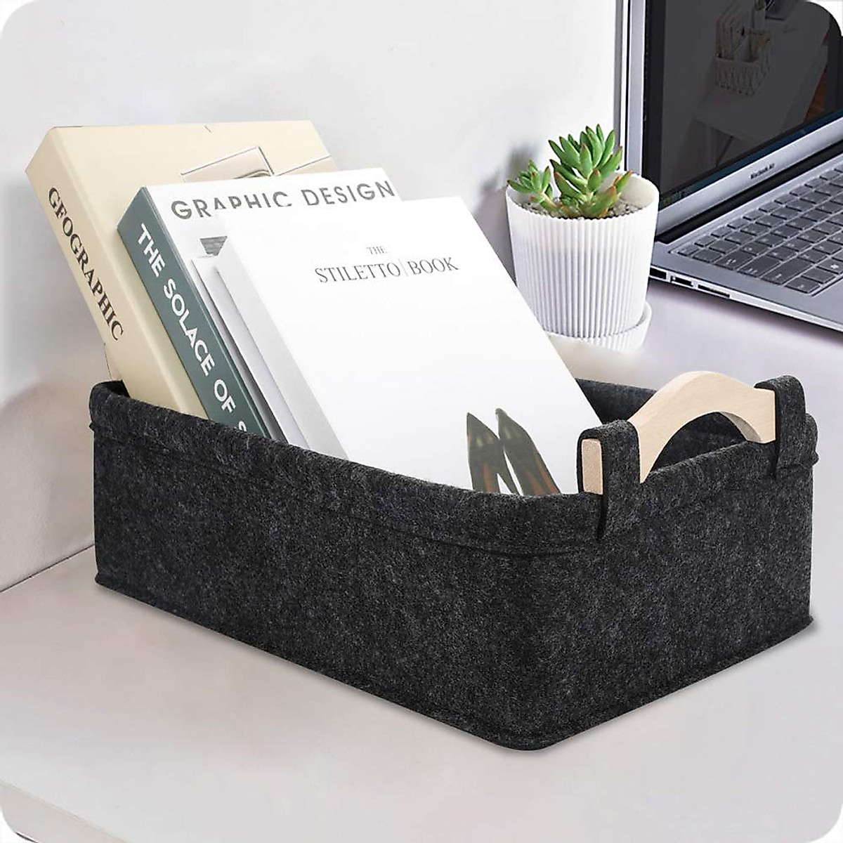 shlutesoy Home Collapsible Handles Books Clothes Toys Storage Basket Organizer Holder Bin - Purplish Blue L