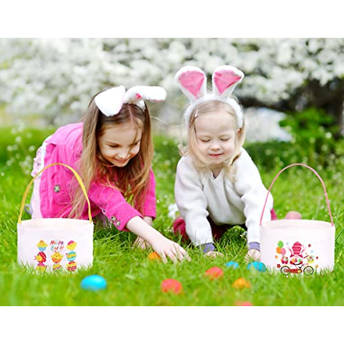 6PCS Small Easter Baskets Stuffers for Kids with Handle - Egg Hunt Canvas Buckets Basket Gift Party Supplies Boys Girls 7x10Inches