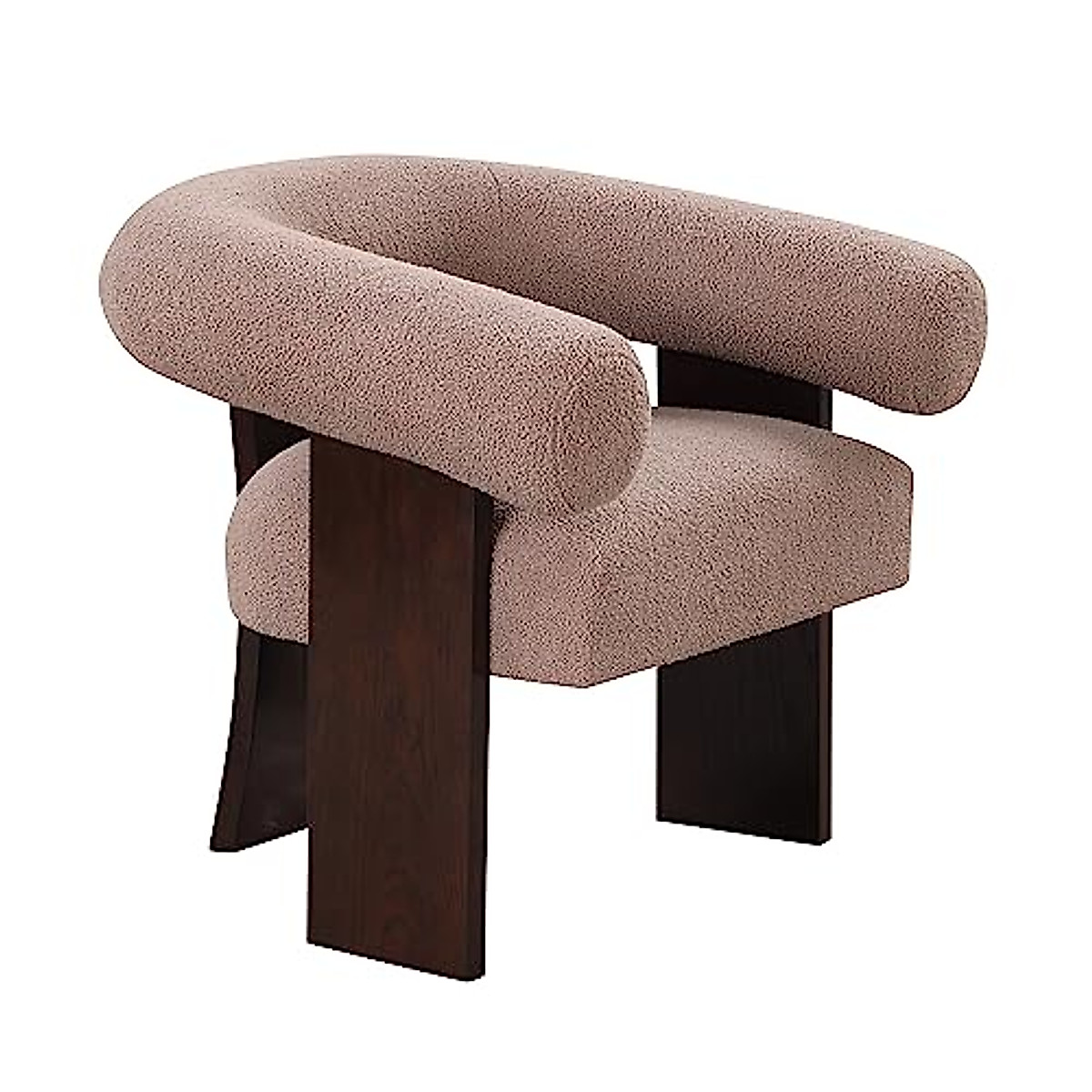 Flieks The Curved Wishbone Frame Accent Chair Teddy Velvet for Living Room, Light Brown