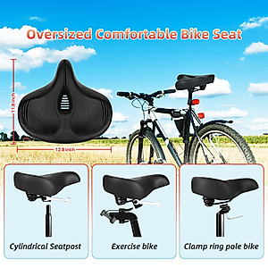 Oversized Bike Seat for Peloton Bike & Bike+, Comfort Seat Cushion Compatible with Peloton, Road or Exercise Bikes, Bicycle Wide Saddle Replacement for Men and Women, Black