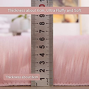 HOMBYS Fluffy 4x6 Faux Fur Heart Shaped Area Rug for Living Room Bedroom, Soft Large Pink Faux Sheepskin Play Carpet for Kids Baby Girls and Pets, Plush Furry Decor Shaggy Feet Mat for Bedside