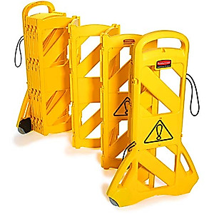 Rubbermaid Commercial 13-Foot Extendable Mobile Safety Sign/Barrier with Locking Straps, Yellow (FG9S1100YEL)