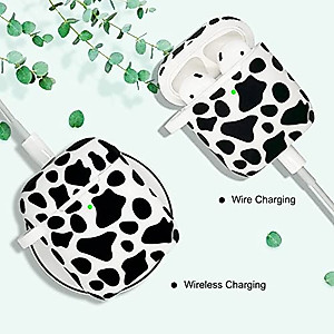 KOUJAON AirPods Case, Silicone Protective Case Cover with Beaded Bracelet Keychain Compatible with Apple AirPods 2nd 1st Generation Charging Case (Cow)