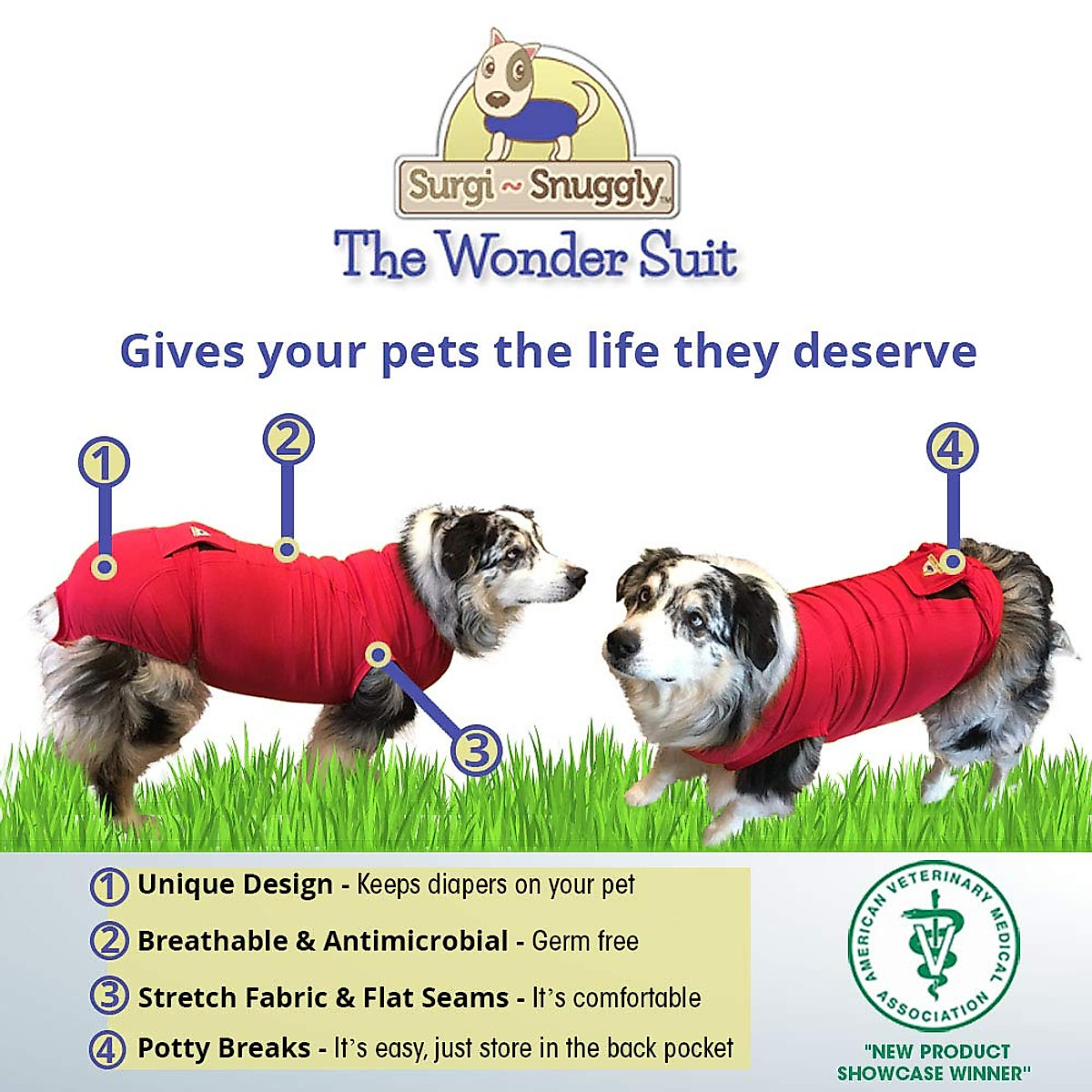 Surgi~Snuggly Healing Skin Treatment Dermatology Veterinary Onesie (Large, Solid Red)