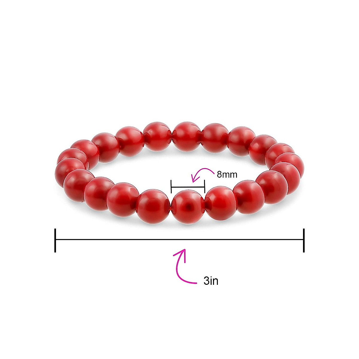 Bling Jewelry Simple Plain Stacking Round Coral Red Stone Ball Bead Stackable Strand Stretch Bracelet For Women Teen For Men 8MM