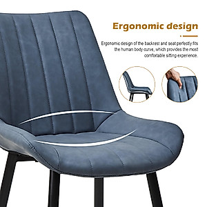 CLIPOP Faux Leather Dining Chairs Set of 4, Mid Century Modern Kitchen Chair, Pu Leather Dining Chair with Metal Leg, High Back, Armless Upholstered Leisure Side Chair for Dining Room Lounge, Blue