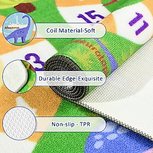 Chicrug Kids Dinosaur Playmats Educational Area Rugs, Kids Play Mat Carpet for Learning Numbers, Animals and Words for Children's Room Playroom Nursery, Kid's Floor Play Rug for Bedroom, 4x6 Feet
