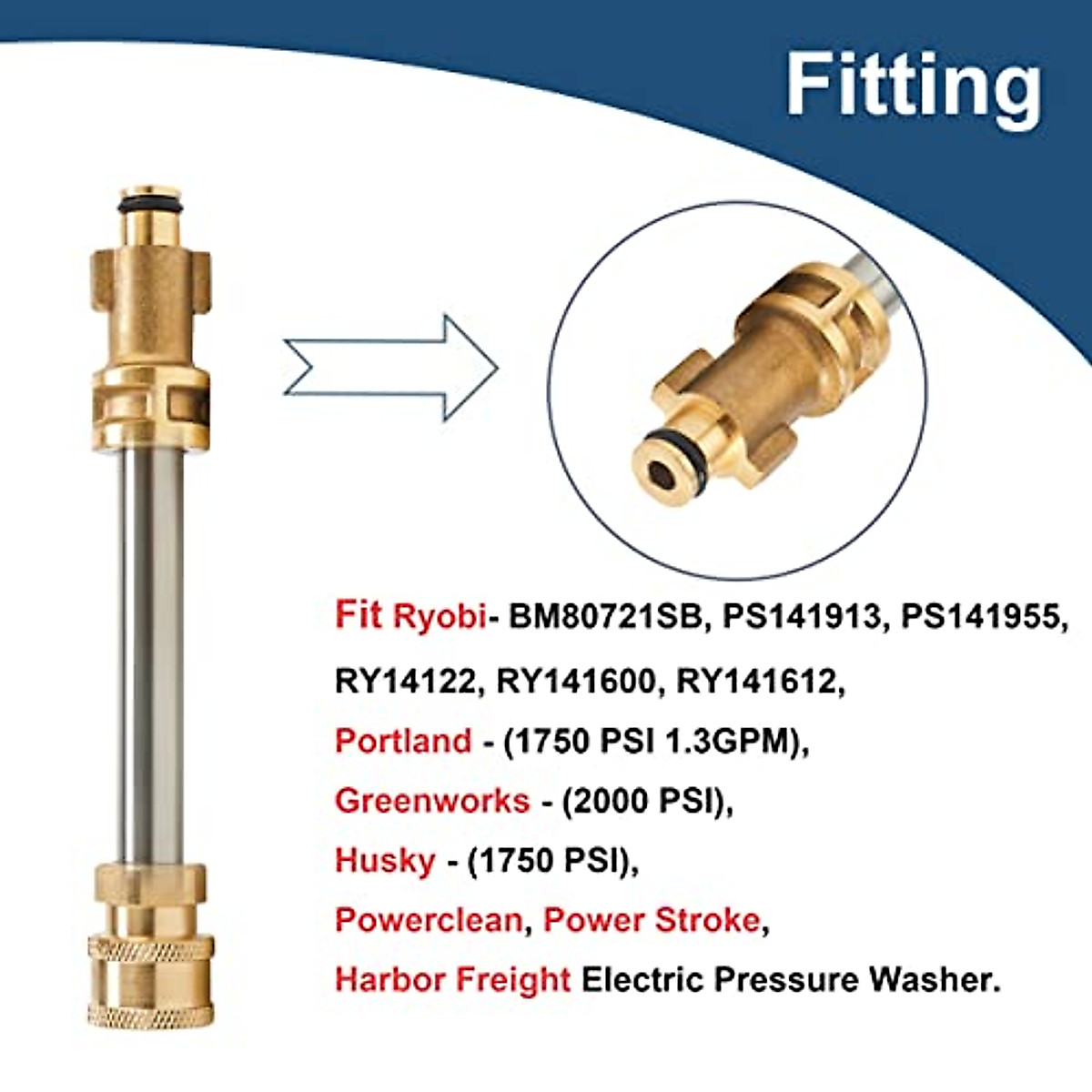 Raincovo Replacement for Pressure Washer Gun Adapter Ryobi, Portland, Greenworks, Husky, Replacement Wand with 5 Nozzle Tips, 1/4 Inch Quick Connector Silver