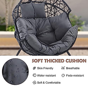 YIGUO Patio Wicker Egg Chair with Table, Egg Basket Lounger with Cushion and Stand, PE Rattan Cuddle Chair for Patio, Backyard, Balcony, Poolside, Living Room,Indoor & Outdoor Dark Gray